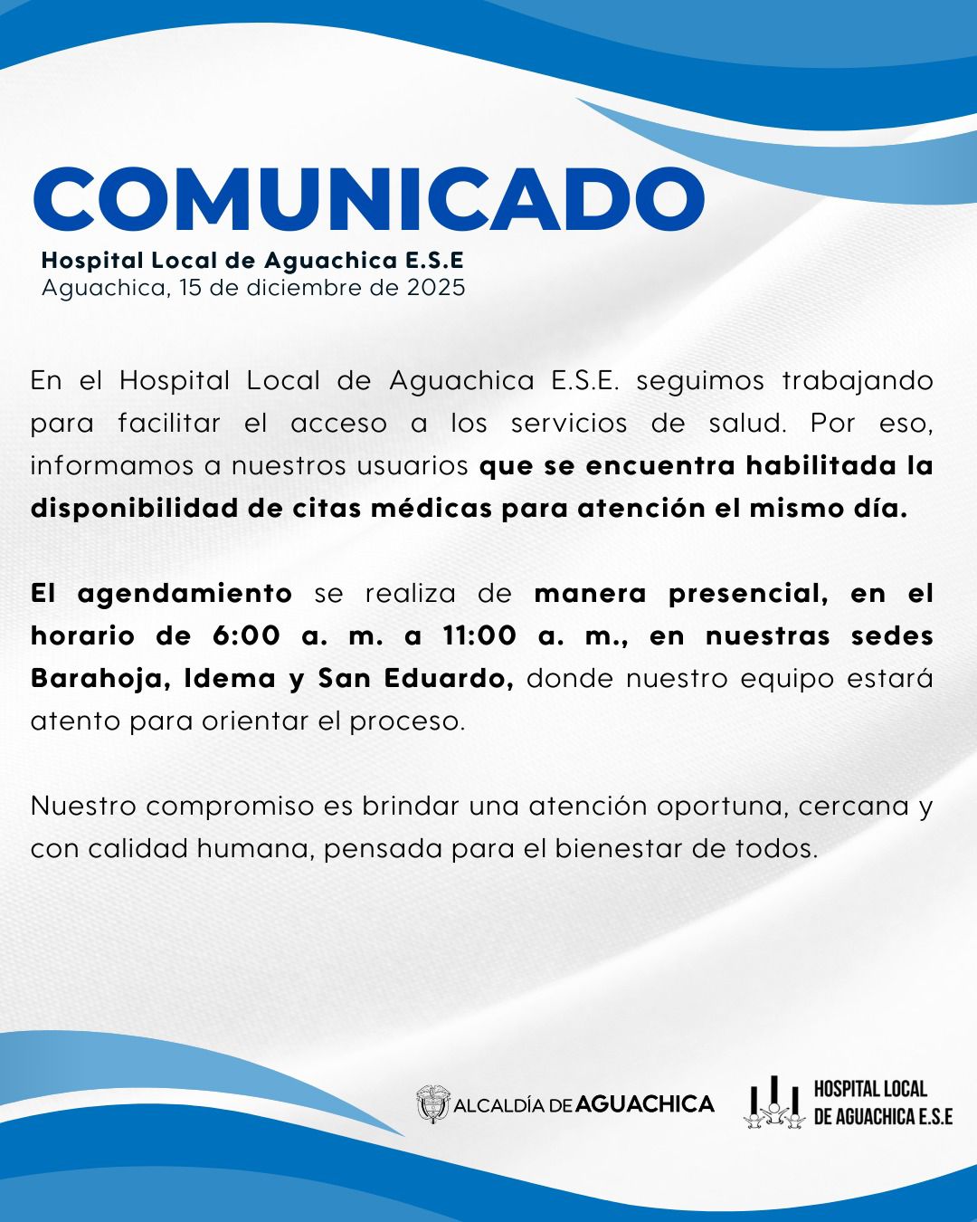 Comunicado. - Hospital Local de Aguachica